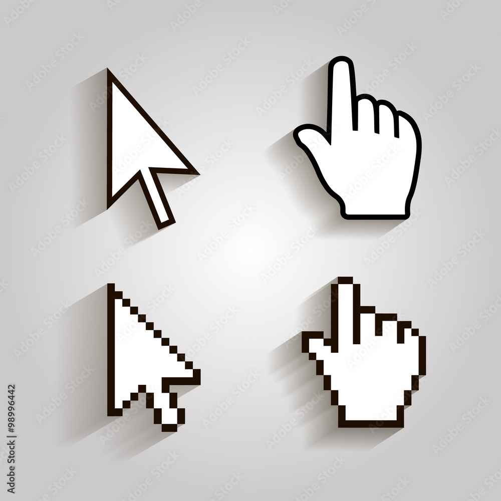 Pixel cursors icons mouse hand arrow. Vector Illstration Stock Vector | Adobe Stock