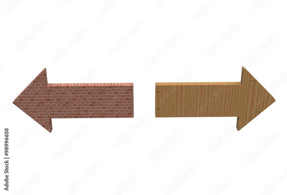 red brick texture arrow and unfinished satinwood texture arrow Stock ...