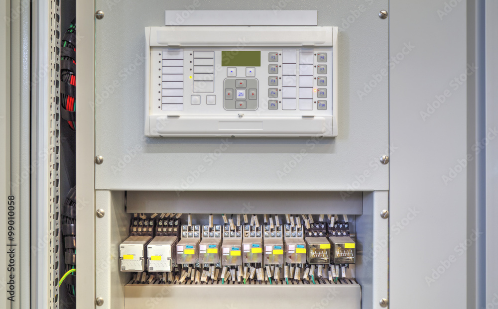Electrical control panel with electronic devices in modern electrical ...