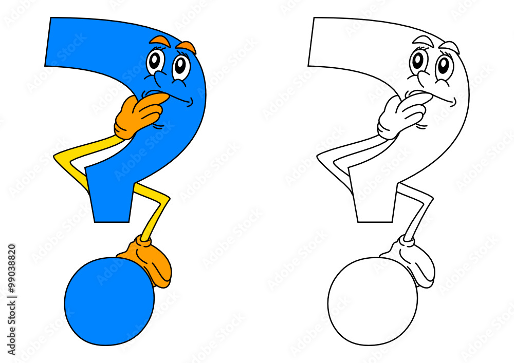 Blue question mark thinking as a coloring for little kids - vectro svg ...