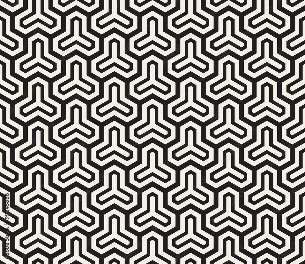 Vector Black and White Rounded Hexagonal Trinity Shape Outline Lattice ...