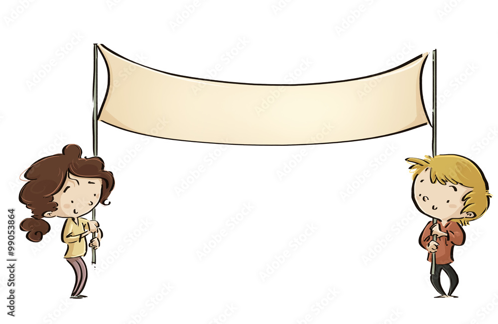 niños con pancarta Stock Illustration | Adobe Stock