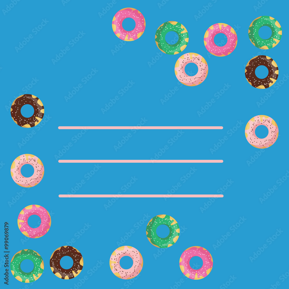 Vector frame of donuts on blue background. Flat style of chocolate ...