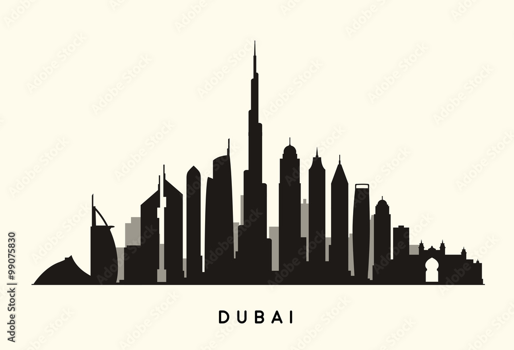 Dubai skyline silhouette Stock Vector | Adobe Stock