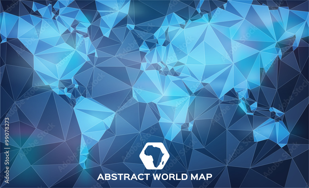 Abstract World Map with angular shapes and shades of blue. Vector ...