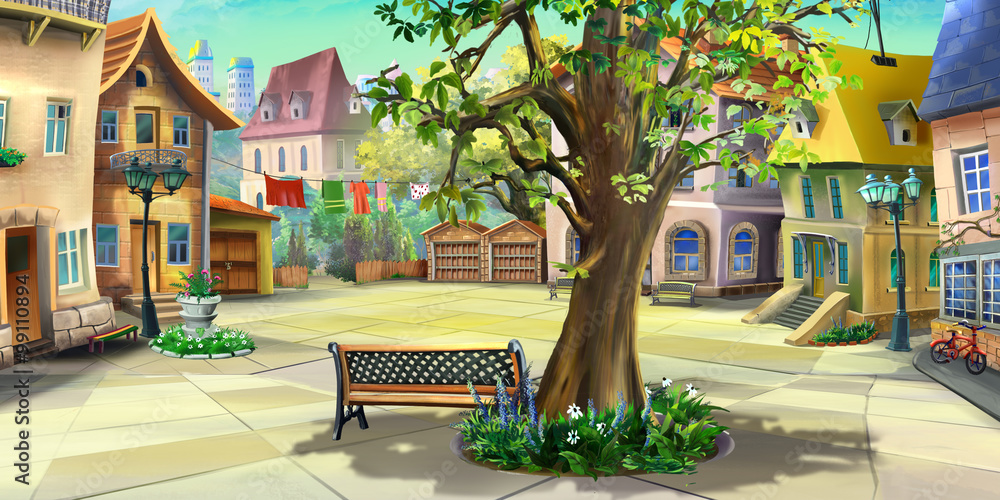 Courtyard in the sity. Front view Stock Illustration | Adobe Stock