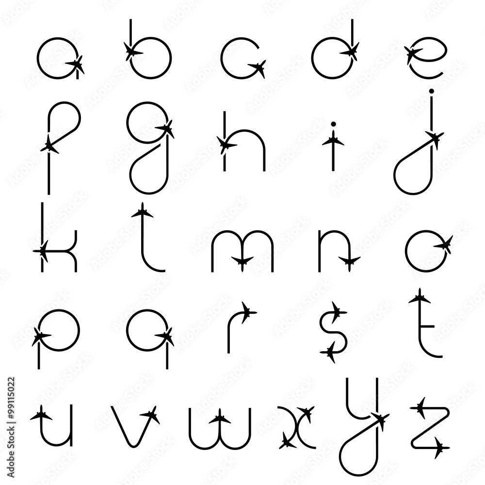 Vector alphabet. Letters of the alphabet with airplane symbols Stock ...