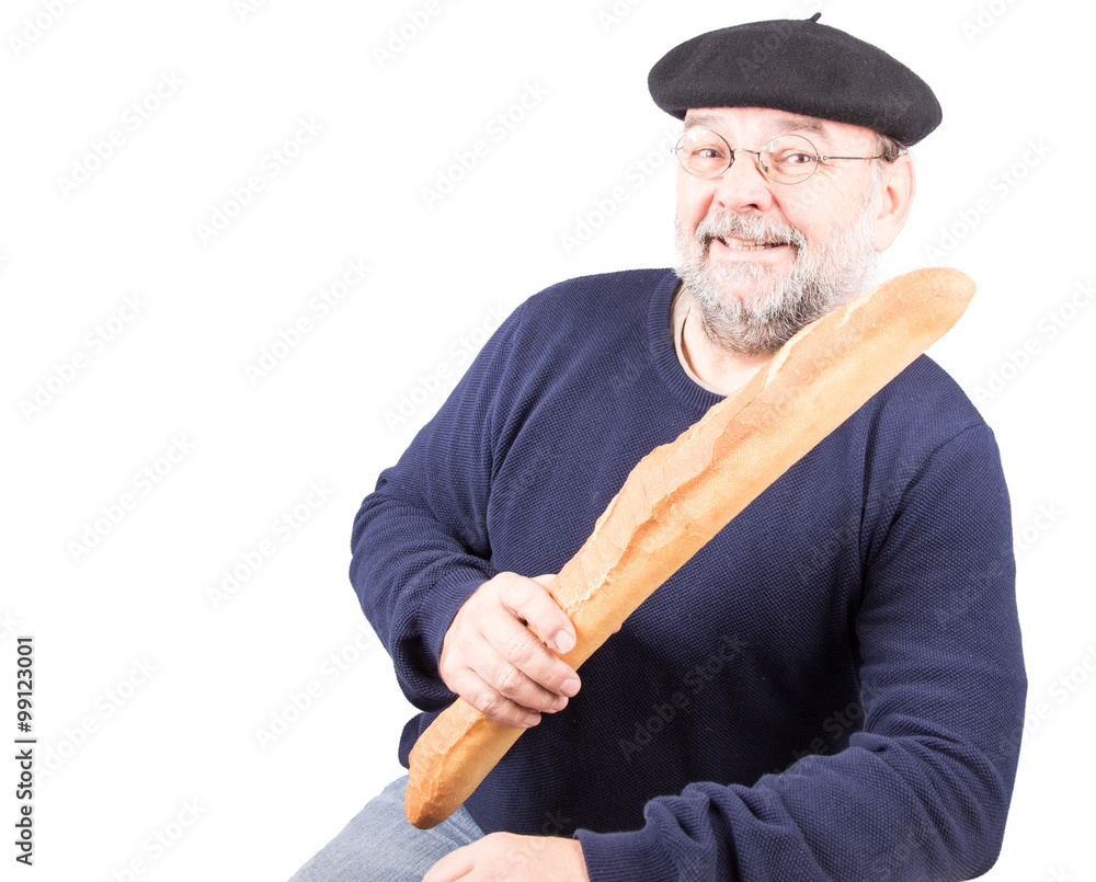 Franzose mit Baguette Stock Photo | Adobe Stock