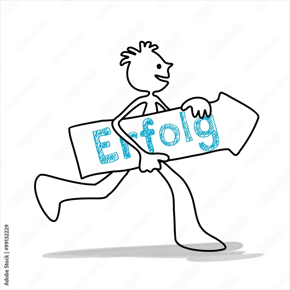 Vektorová grafika „Erfolg Strichmännchen mit großem Pfeil und ...