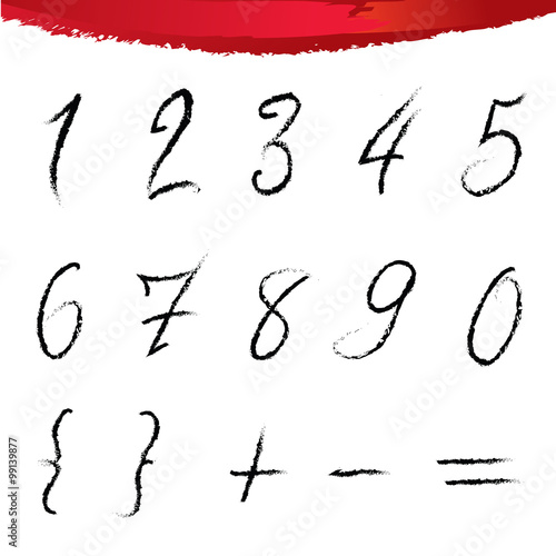 Numbers set - vector ink painting style hand-drawn watercolor numbers ...