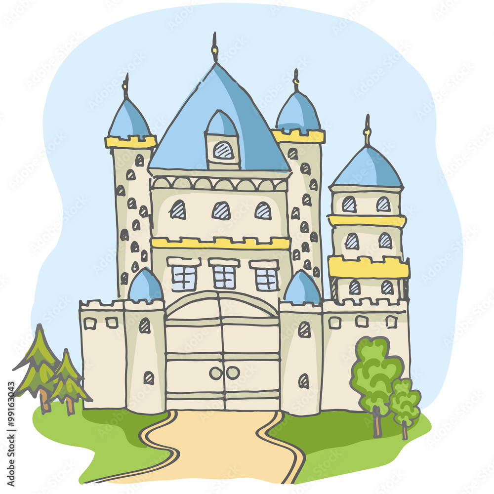 Cartoon Princess Castle Drawing