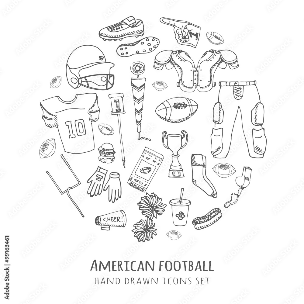 Hand drawn doodle american football set Vector illustration Sketchy ...