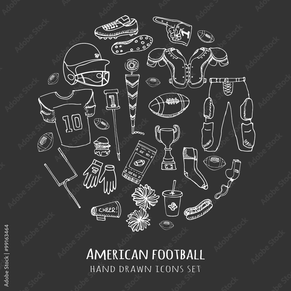 Hand drawn doodle american football set Vector illustration Sketchy ...