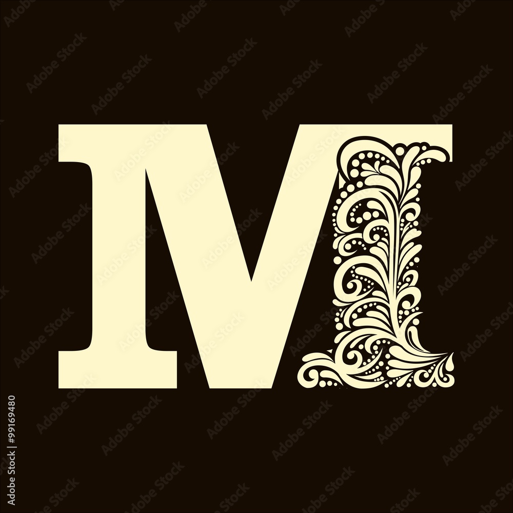 Elegant capital letter M in the style of the Baroque. To use monograms ...