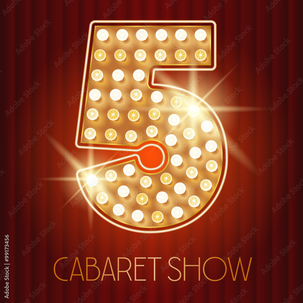 Vector shiny gold lamp alphabet in cabaret show style. Number 5 Stock ...