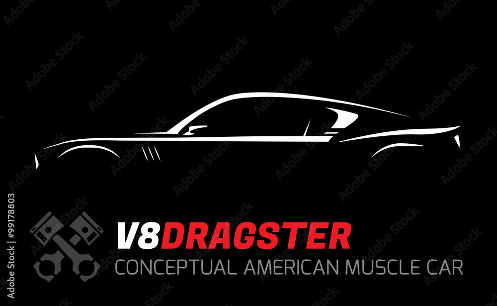 Conceptual V8 drag race muscle car silhouette. Original vehicle vector ...