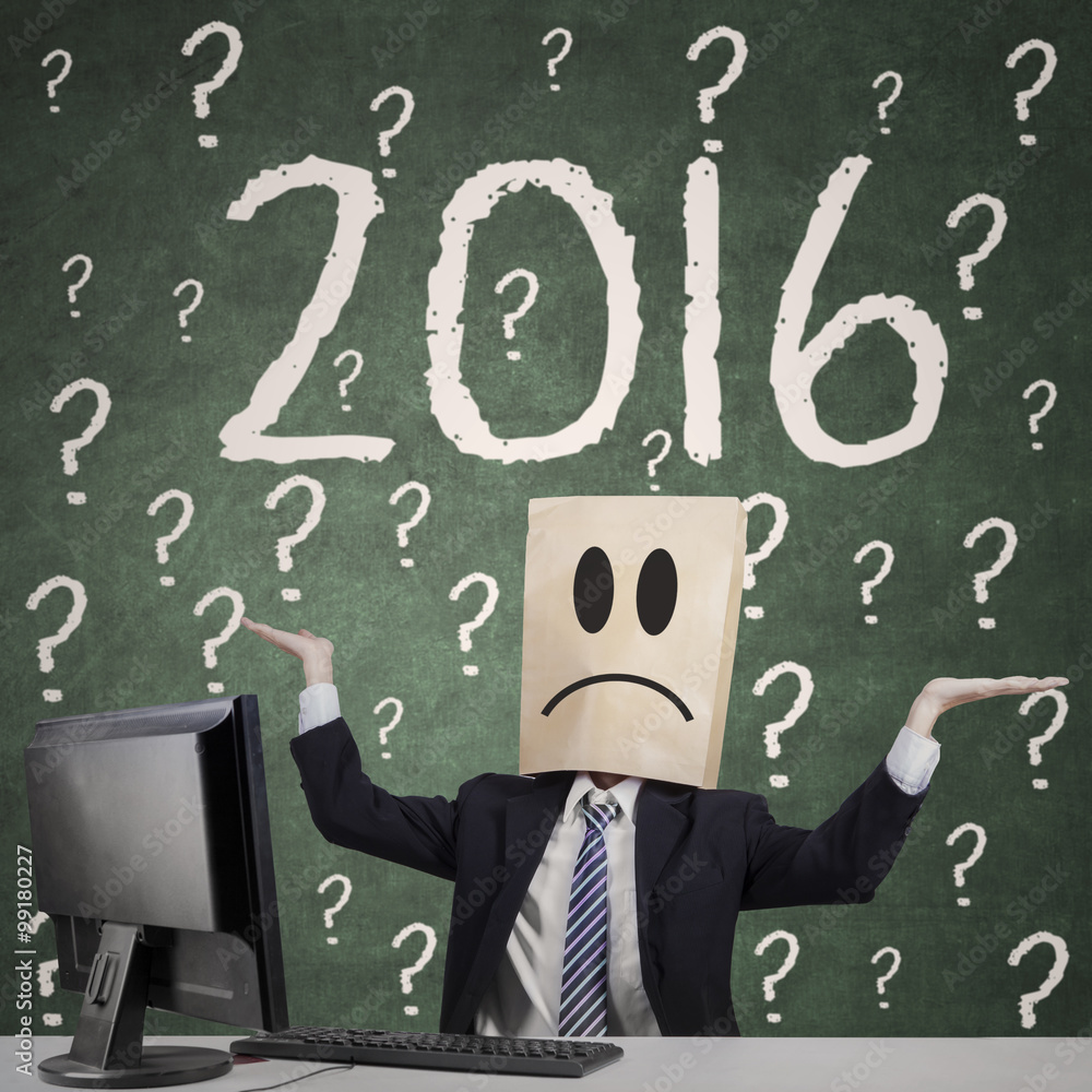 Confused man with question mark and numbers 2016 Stock Photo | Adobe Stock