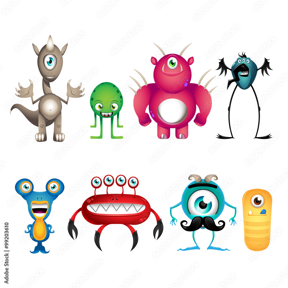 Cartoon Mascot Monsters Stock Vector | Adobe Stock