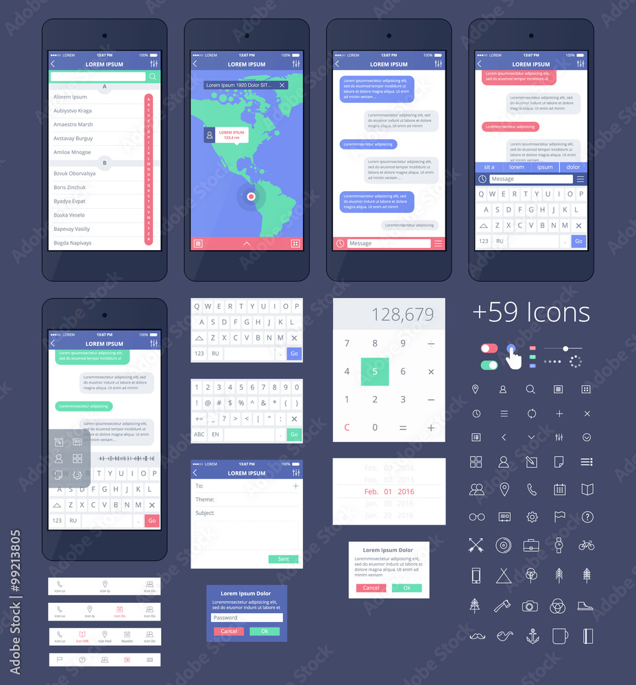 Phone GUI Template. Wireframe UI Kit. Stock Vector | Adobe Stock