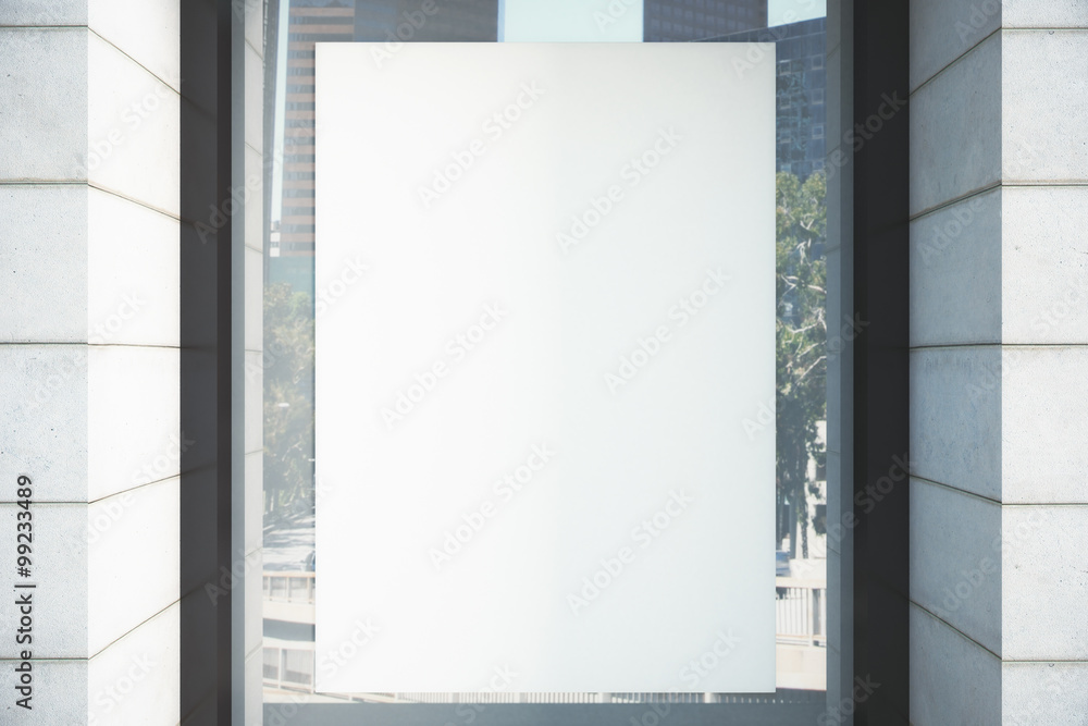 Blank white poster on the window, mock up Stock Illustration | Adobe Stock