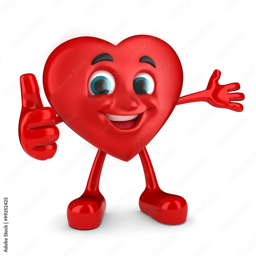 3d render of a happy heart showing thumbs up Stock Illustration | Adobe ...