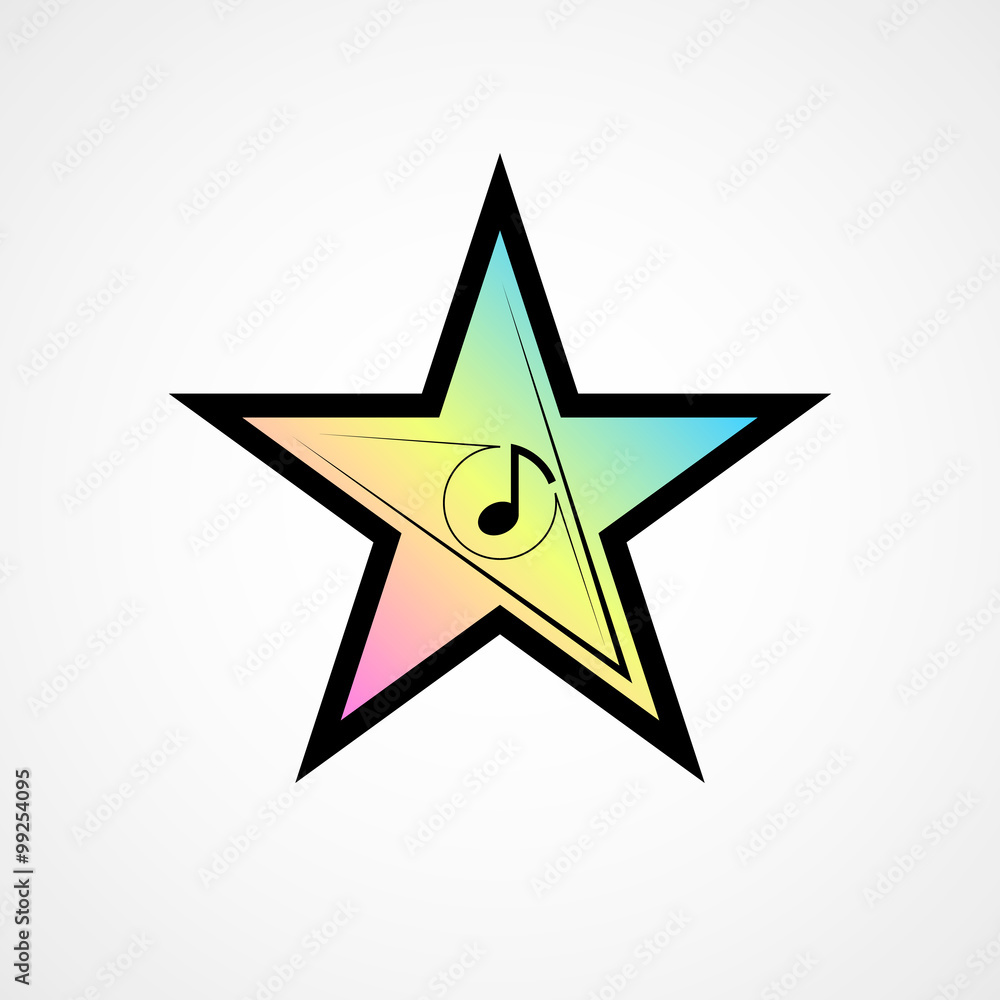 Music logo template. Star with note sign. Isolated on white background ...
