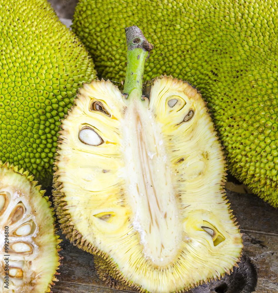 Cross-section ripe fruit of giant Jack-fruit. Stock Photo | Adobe Stock