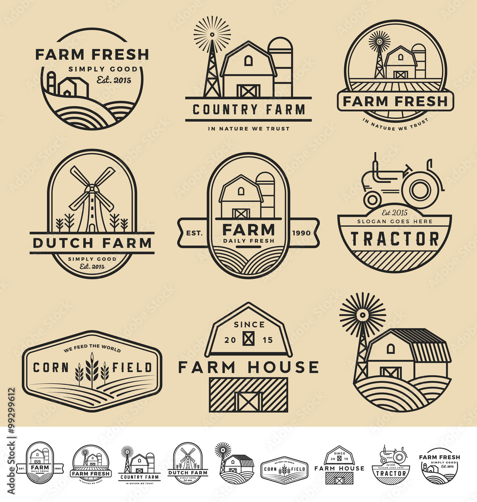 Set of vintage and modern farm badge logo and labels design. Vector ...