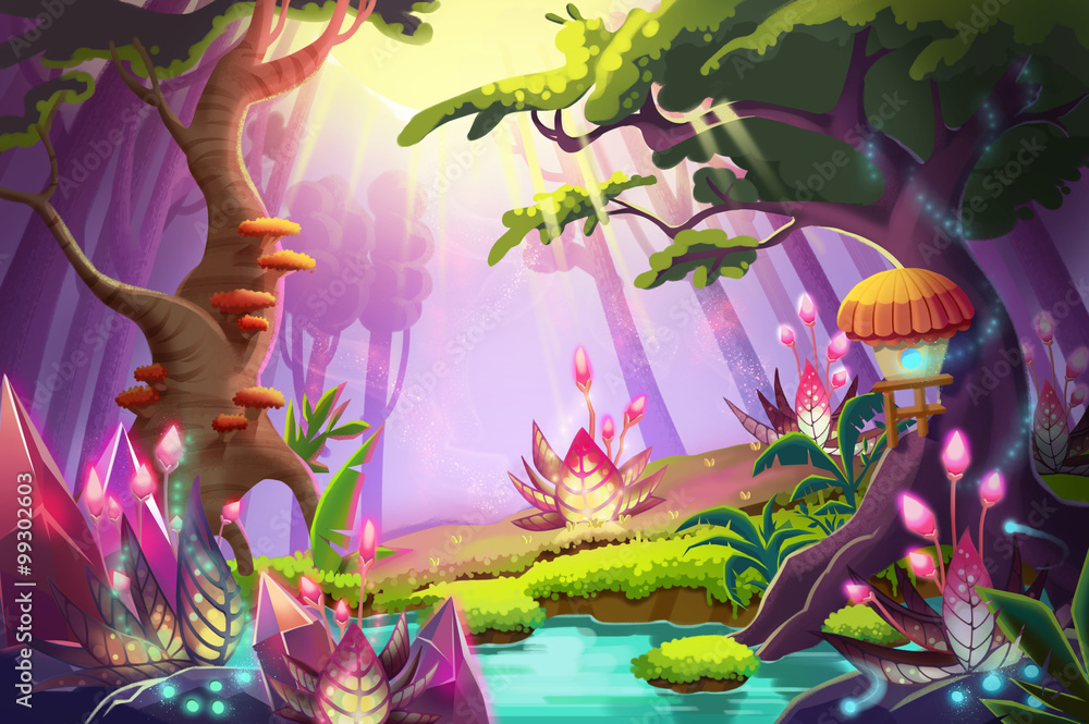 Illustration: The Mystery Forest with Strange Plants and Flowers ...