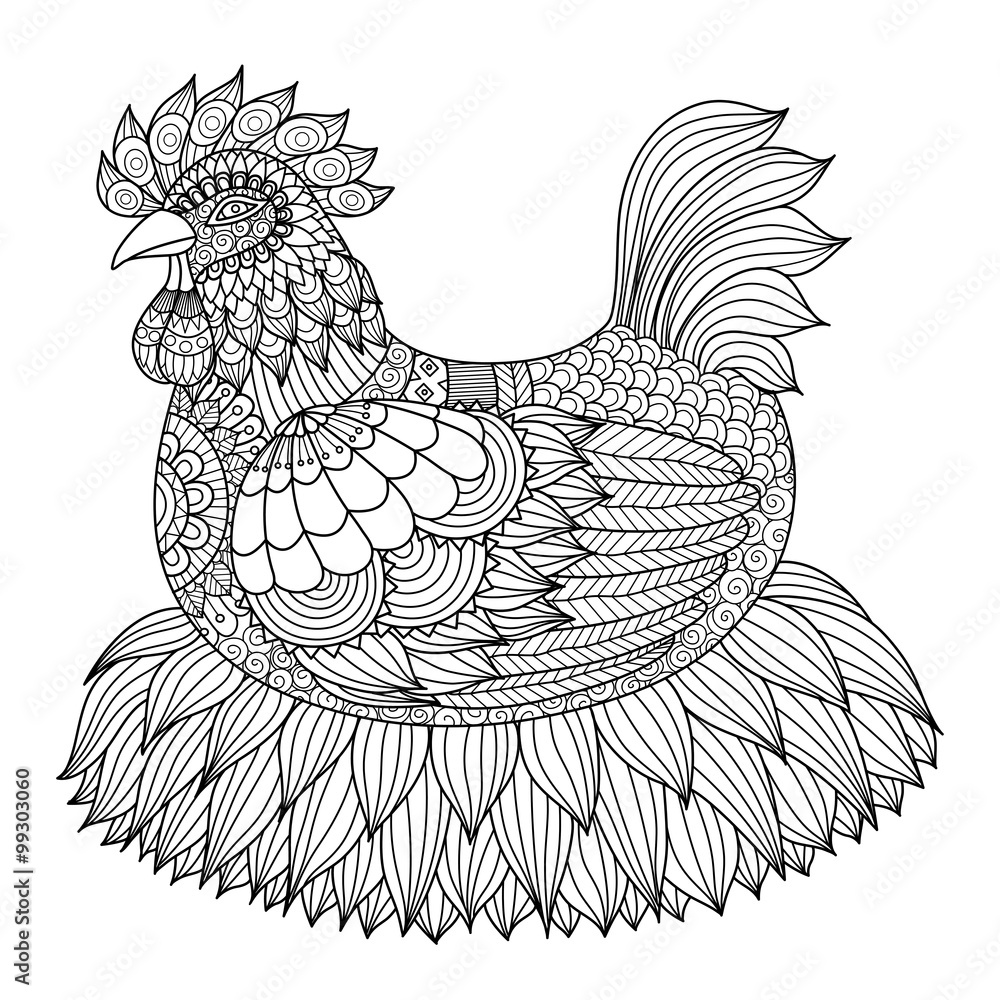 Hand drawn zentangle chicken for coloring book for adult Stock Vector ...