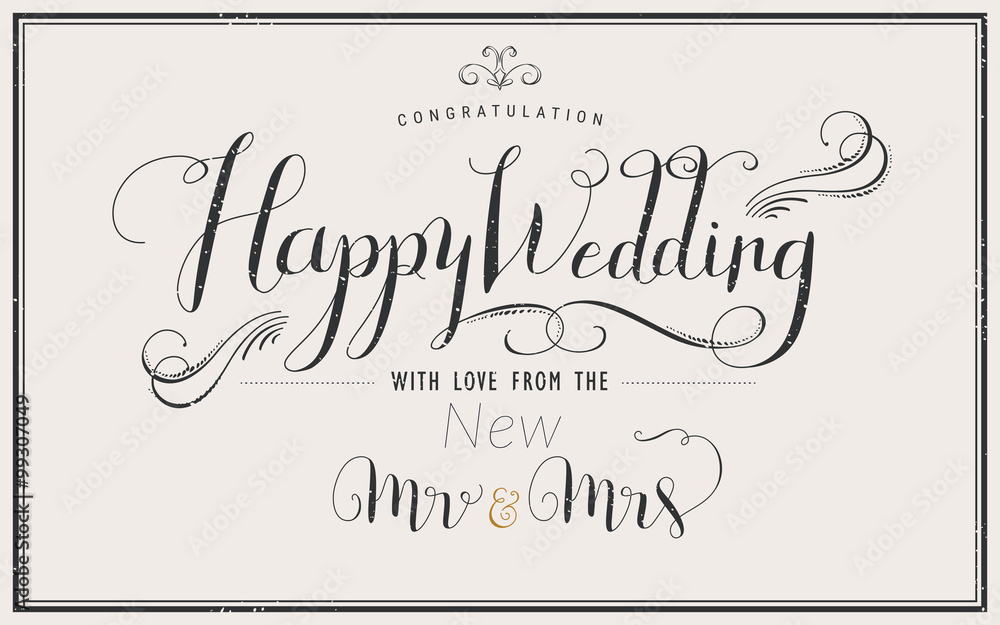 Happy Wedding calligraphy design Stock Vector | Adobe Stock