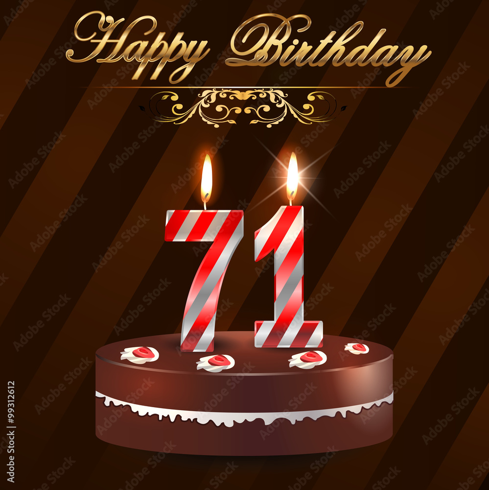 71 year Happy Birthday Card with cake and candles, 71st birthday ...