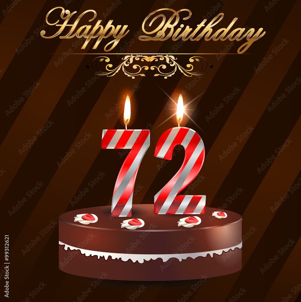72 year Happy Birthday Card with cake and candles, 72nd birthday ...