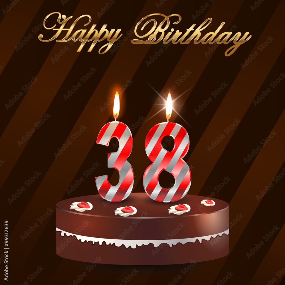 38 year Happy Birthday Card with cake and candles, 38th birthday ...