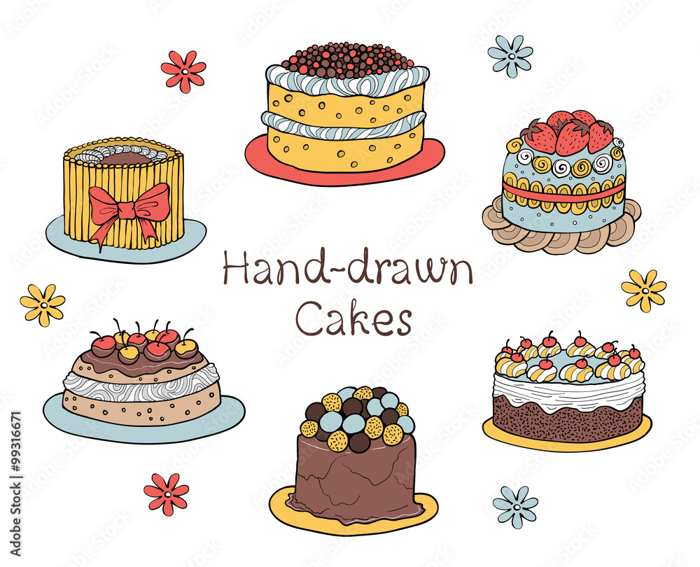 Set of Hand-drawn Cakes Stock Vector | Adobe Stock