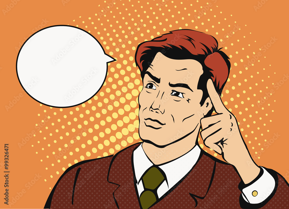 Thinking businessman with a speech bubble. Comic style successful man ...