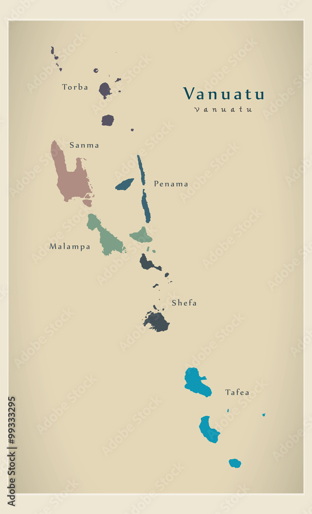 Modern Map - Vanuatu colored provinces with names VU Stock Vector ...