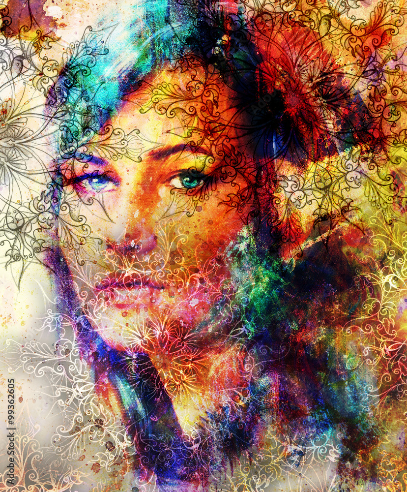 Beautiful Painting Goddess Woman with ornamental mandala and color ...