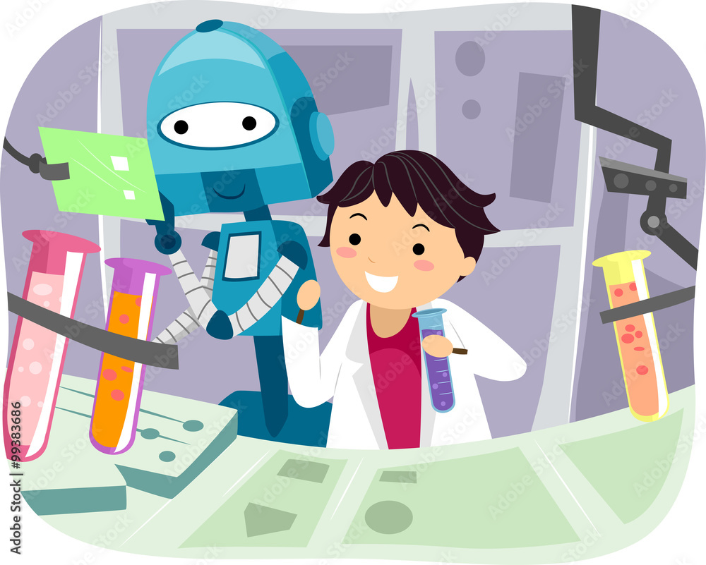 Stickman Kid Boy Robot Laboratory Assistant Stock Vector | Adobe Stock