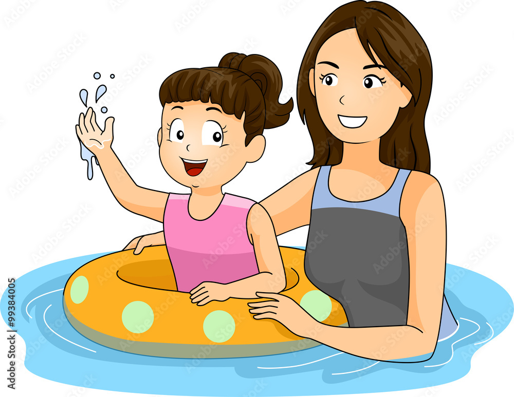 Kid Girl Mom Teach Swim Floater Stock Vector | Adobe Stock