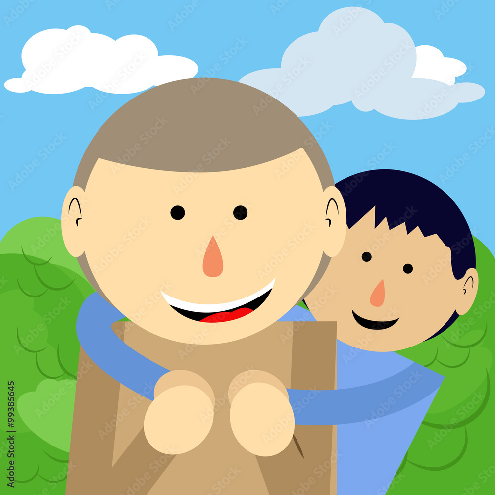 Vector illustrated cartoon boy on his father's shoulder. Stock Vector ...