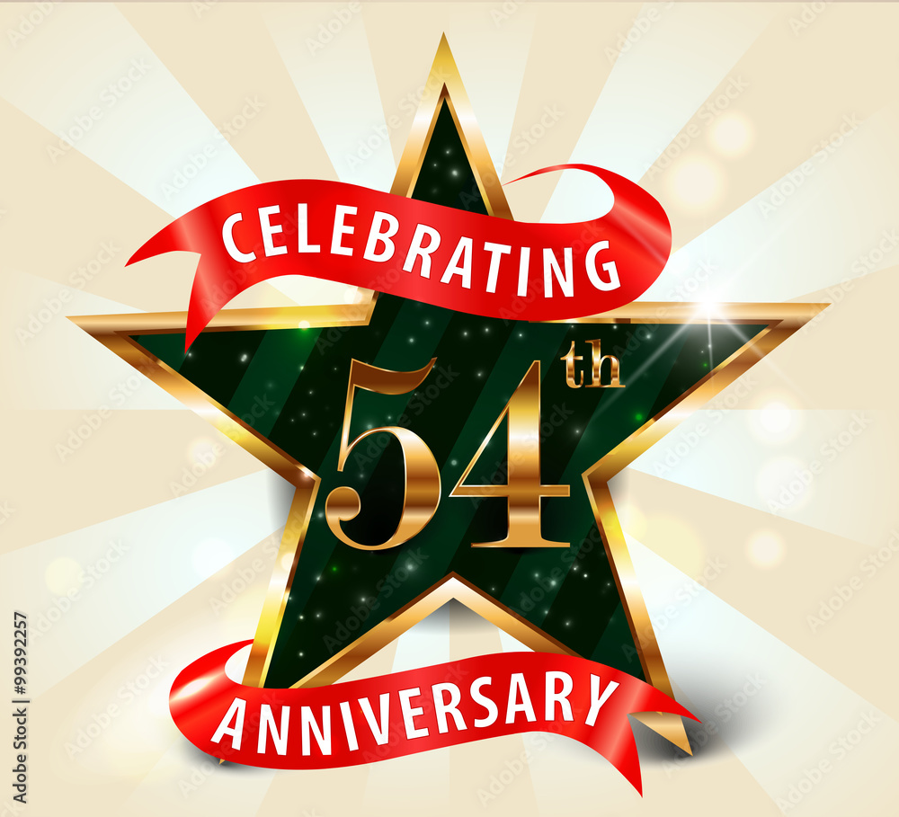 54 year anniversary celebration golden star ribbon, celebrating 54th ...