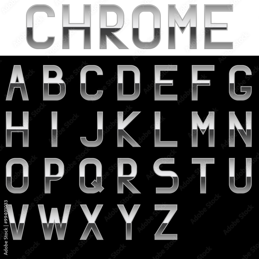 Alphabet. Chrome letters. Metal Font. vector de Stock | Adobe Stock