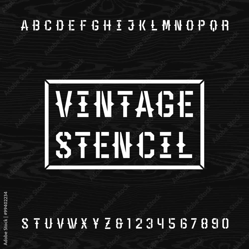 Western style retro stencil alphabet vector font. Letters and numbers ...