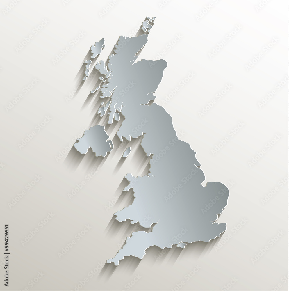 United Kingdom map white blue card paper 3D raster Stock Vector | Adobe ...