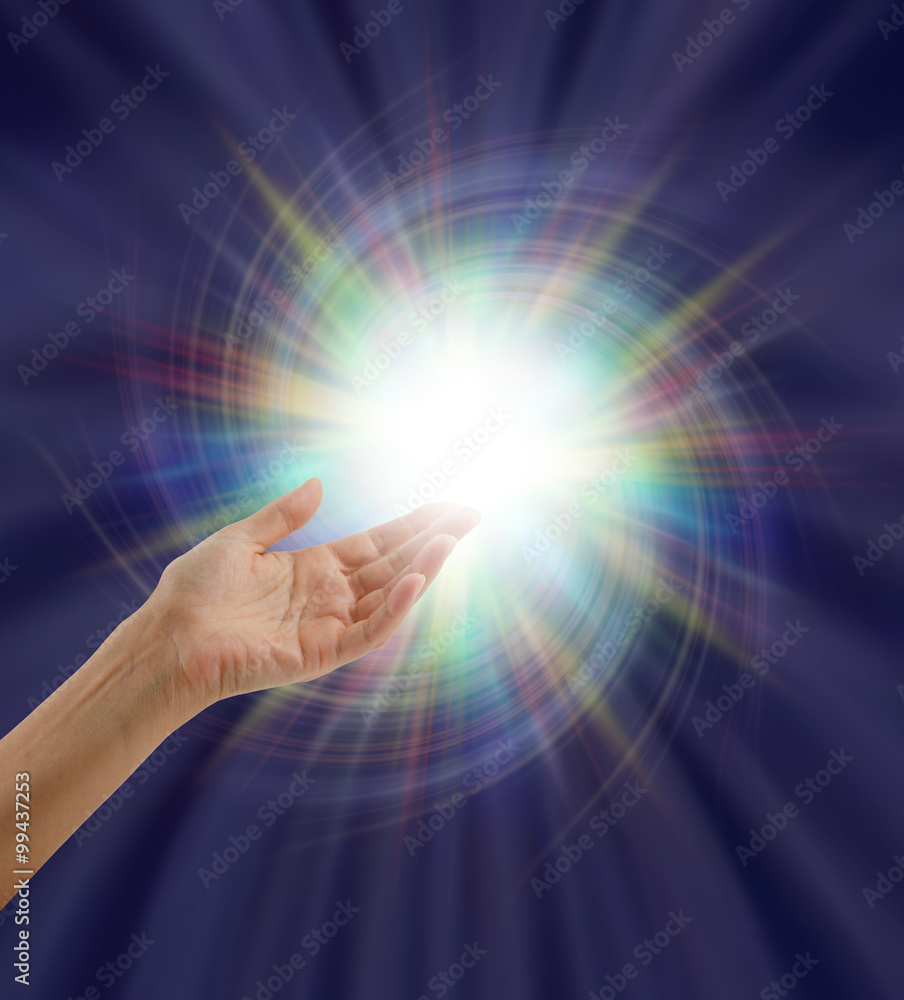 Spectacular Divine Light - open hand reaching up into a multicolored ...