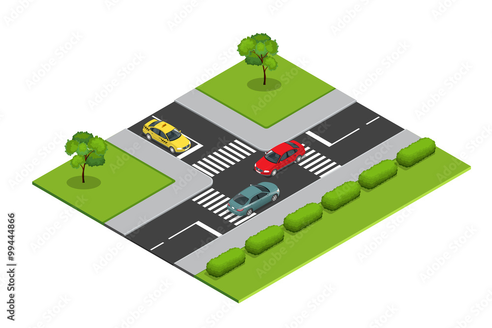 Crossroads and road markings isometric vector illustration for ...