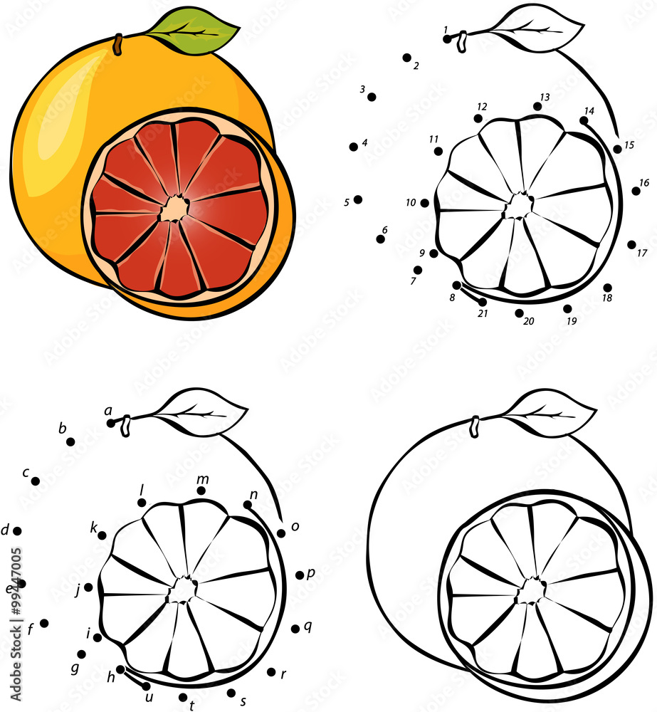 Cartoon orange. Vector illustration. Coloring and dot to dot gam Stock ...