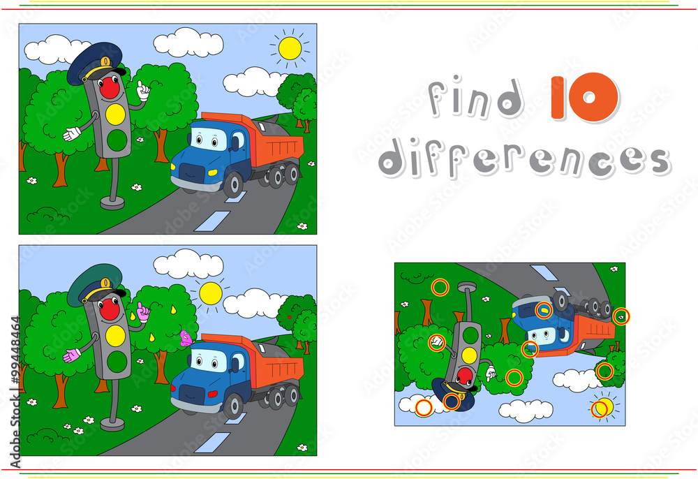 Traffic light and lorry on the road. Educational game for kids: Stock ...