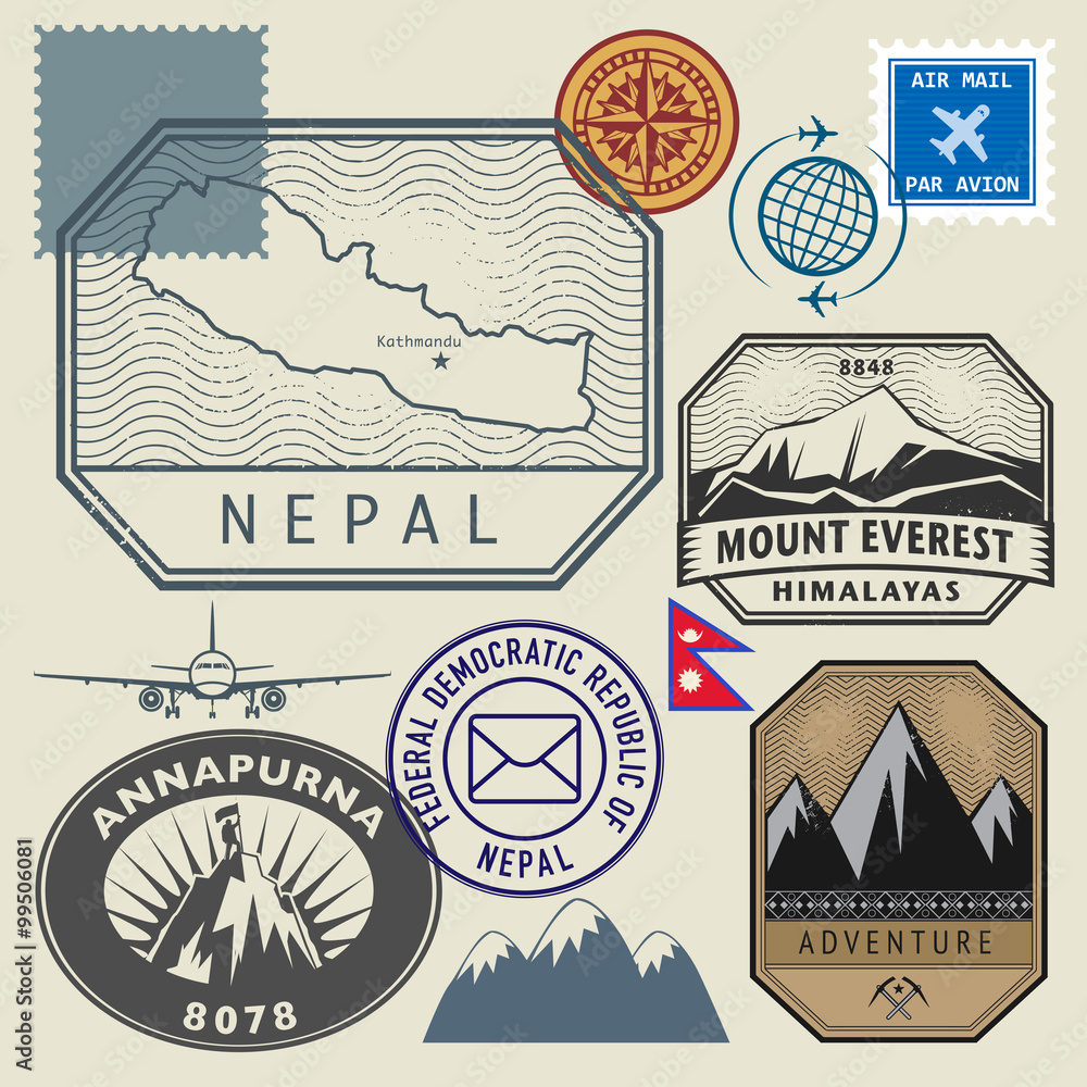 Stamp set with the name and map of Nepal Stock Vector | Adobe Stock
